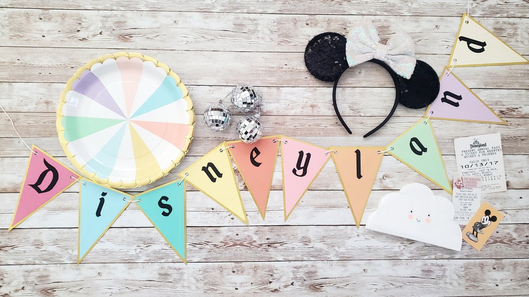 Pastel Vintage Style Disneyland Banner Party Supplies Pastel Birthday ...