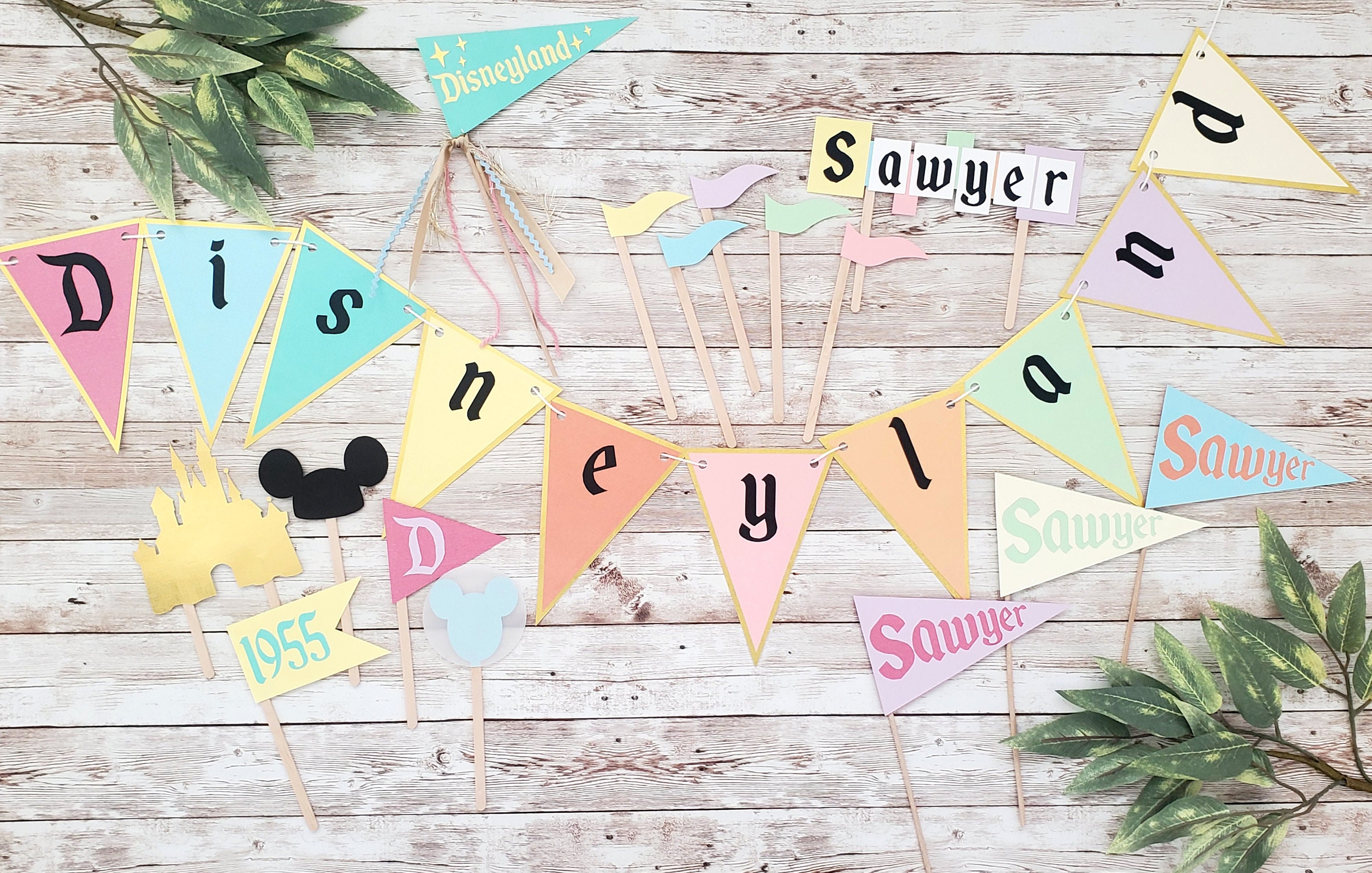 Pastel Retro Disneyland Pennant Flag Party Supplies | Etsy