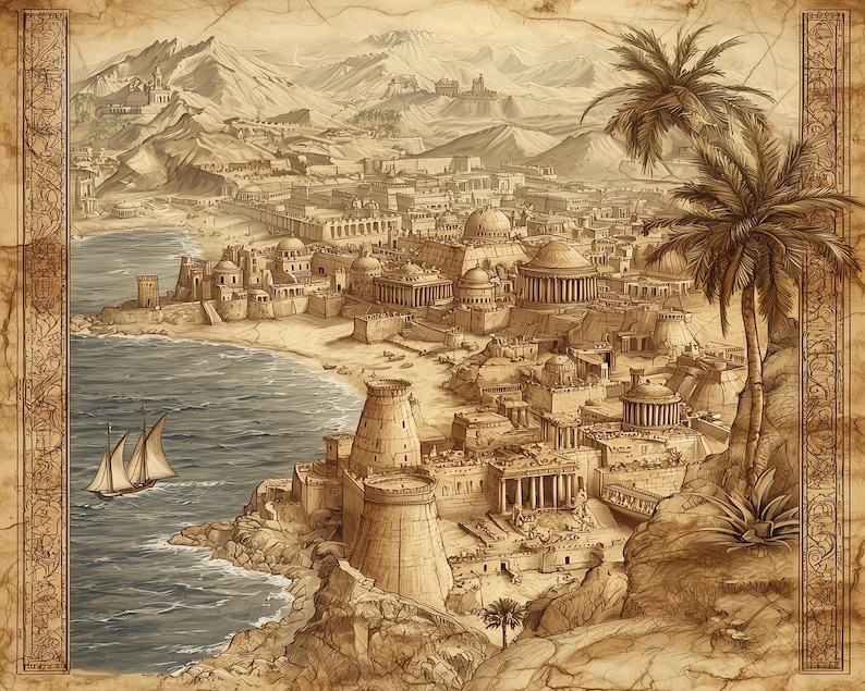 Ancient Maps 003 Fantasy Island Map Art Print Vintage Explorer ...
