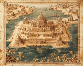 Ancient Maps 004 Fantasy Island Map Art Print Vintage Explorer ...
