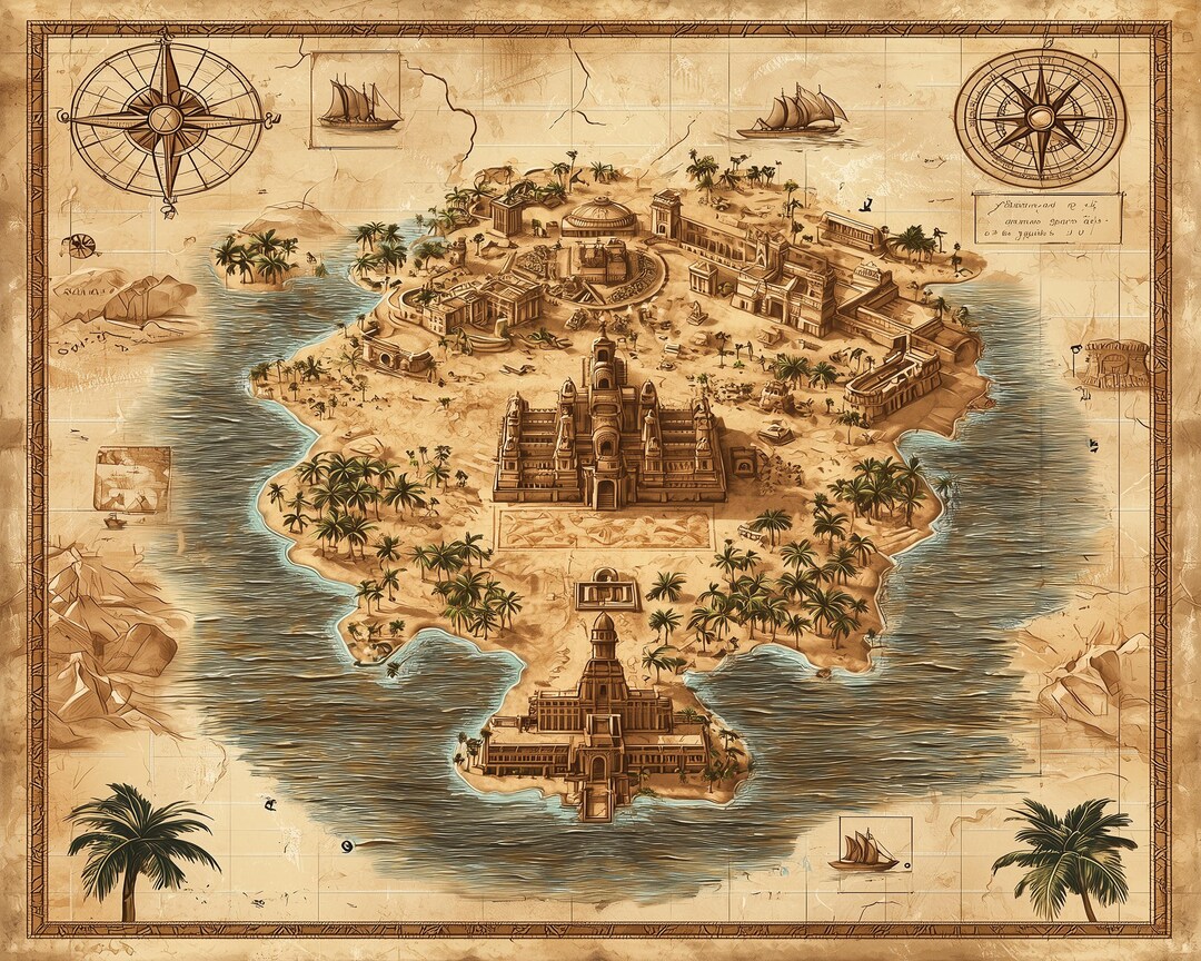 Ancient Maps 001 Fantasy Island Map Art Print Vintage Explorer ...