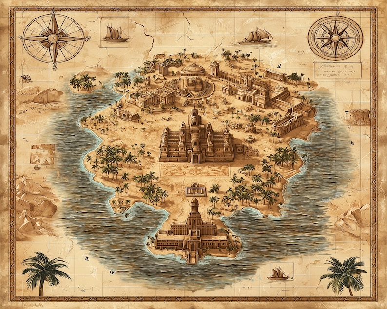 Ancient Maps 001 Fantasy Island Map Art Print Vintage Explorer ...
