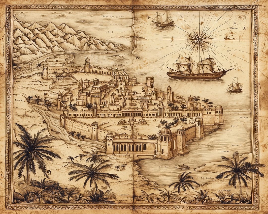 Ancient Maps 004 Fantasy Island Map Art Print Vintage Explorer ...