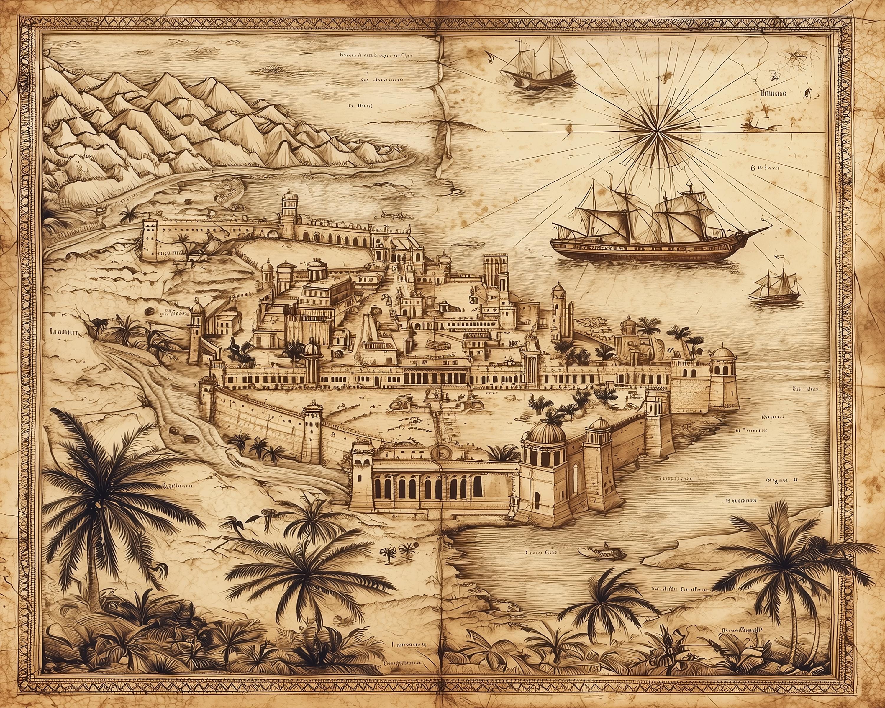 Ancient Maps 004 Fantasy Island Map Art Print Vintage Explorer ...