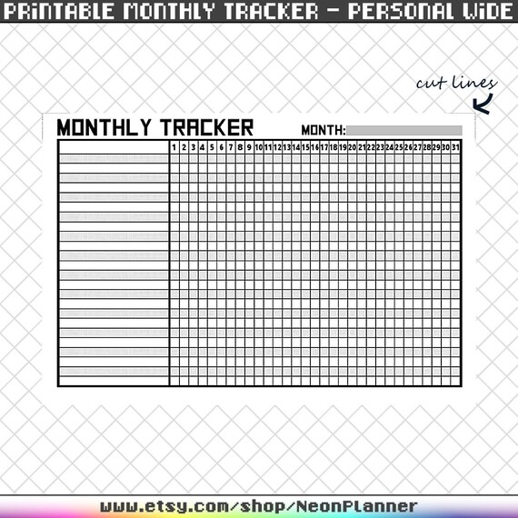 Printable Monthly Tracker PERSONAL WIDE Minimalist | Etsy
