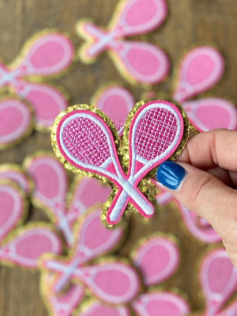 Pink Tennis Rackets Hat Patch 2.5" X 2.5", Embroidery Patch, Trucker ...