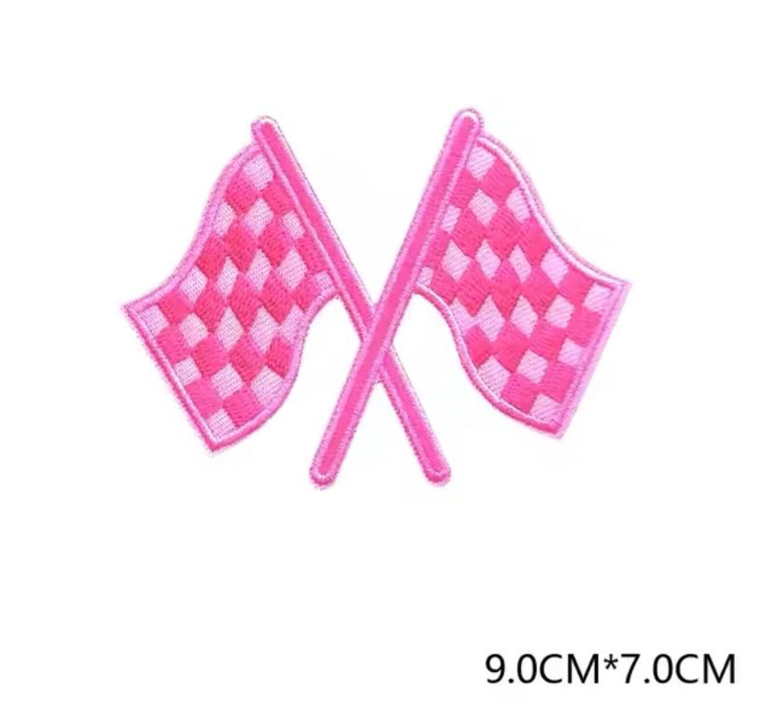 Pink Racing Flags Hat Patch 3.5" X 2.5", Embroidery Patch, Trucker Hat ...