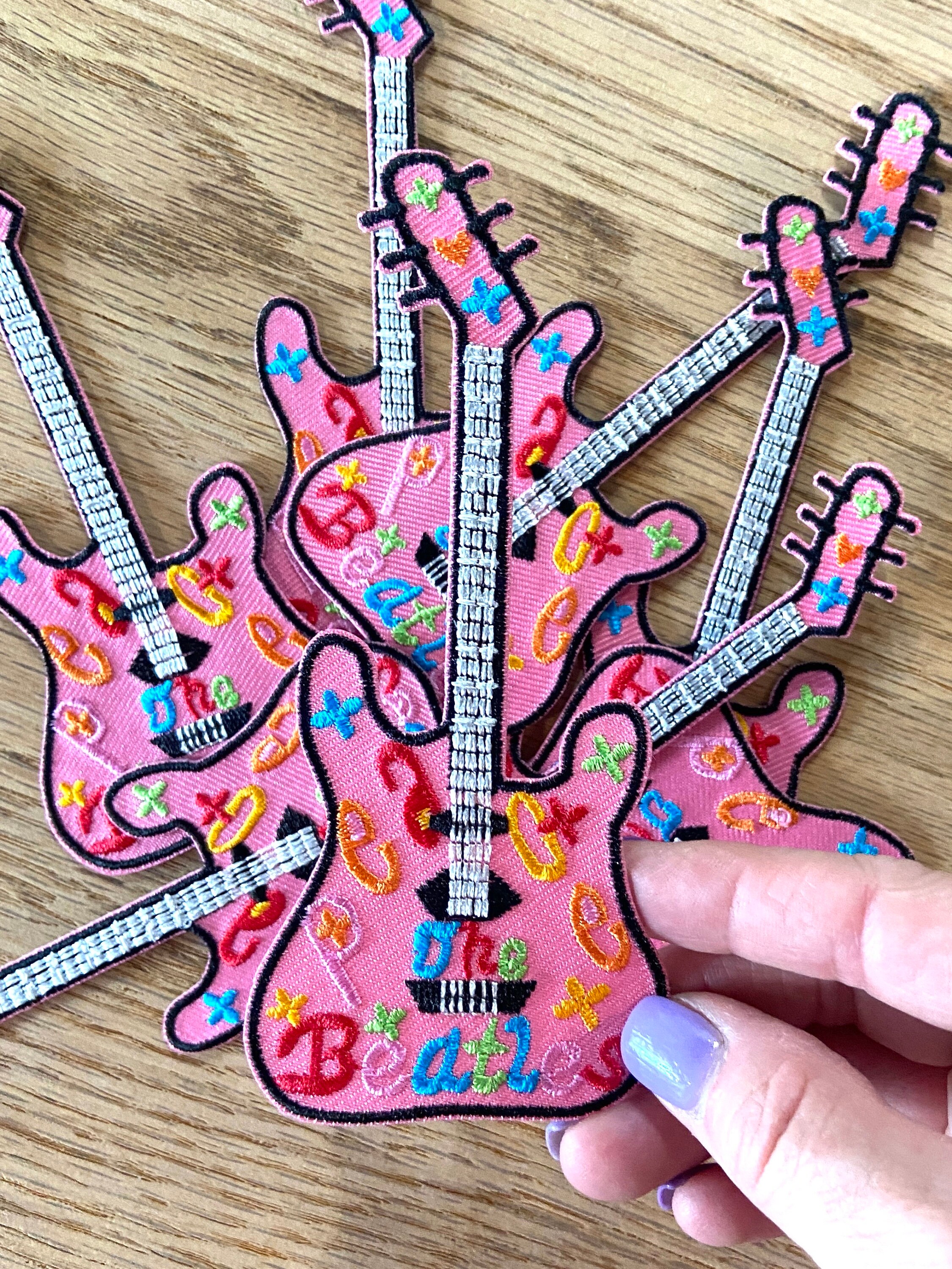 Pink Beatles Guitar Hat Patch, Embroidery Patch, Trucker Hat Patch ...