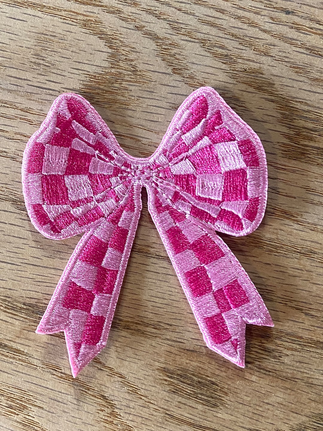 Pink Checkered Bow 7cm X 8cm, Embroidery Patch, Trucker Hat Patch ...