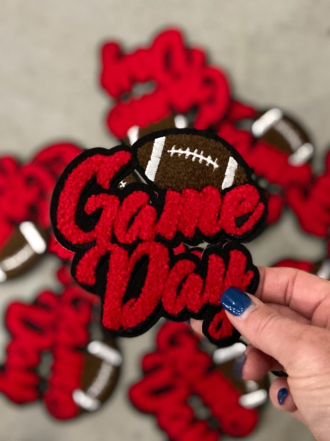 Red Game Day Hat Patch 4.13"x4.13", Chenille Patch, Trucker Hat Patch ...