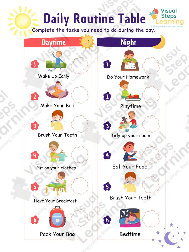Daily Routine Chart for Kids | Morning & Night Routine Poster ...