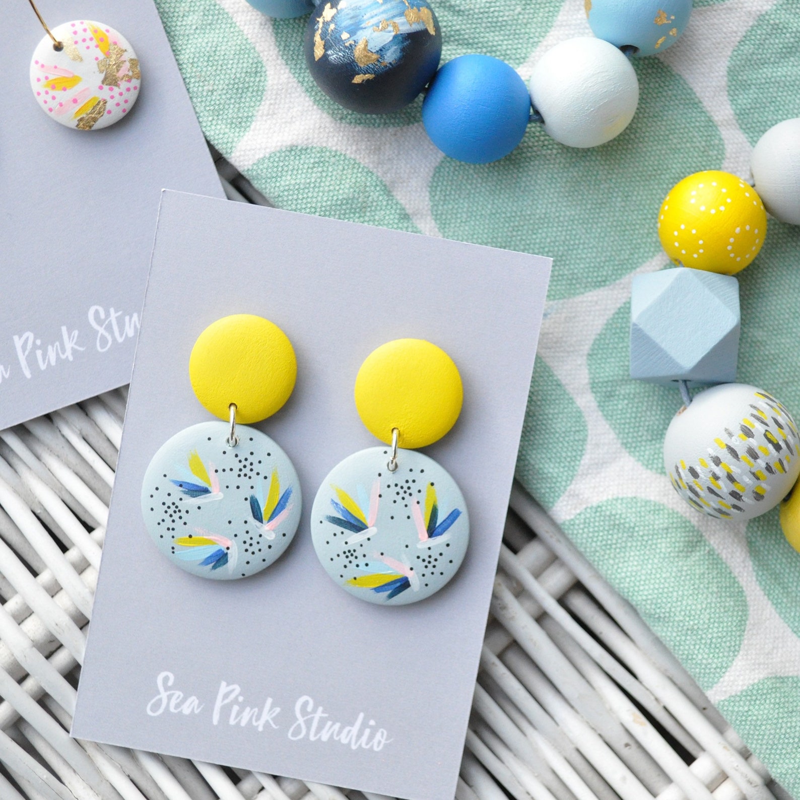 Abstract Pattern Colourful Earrings, Hand Painted Wooden Beads ...