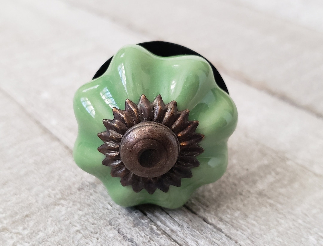 Ceramic Flower Knobs, Green Drawer Knobs, Vintage Inspired Knobs ...