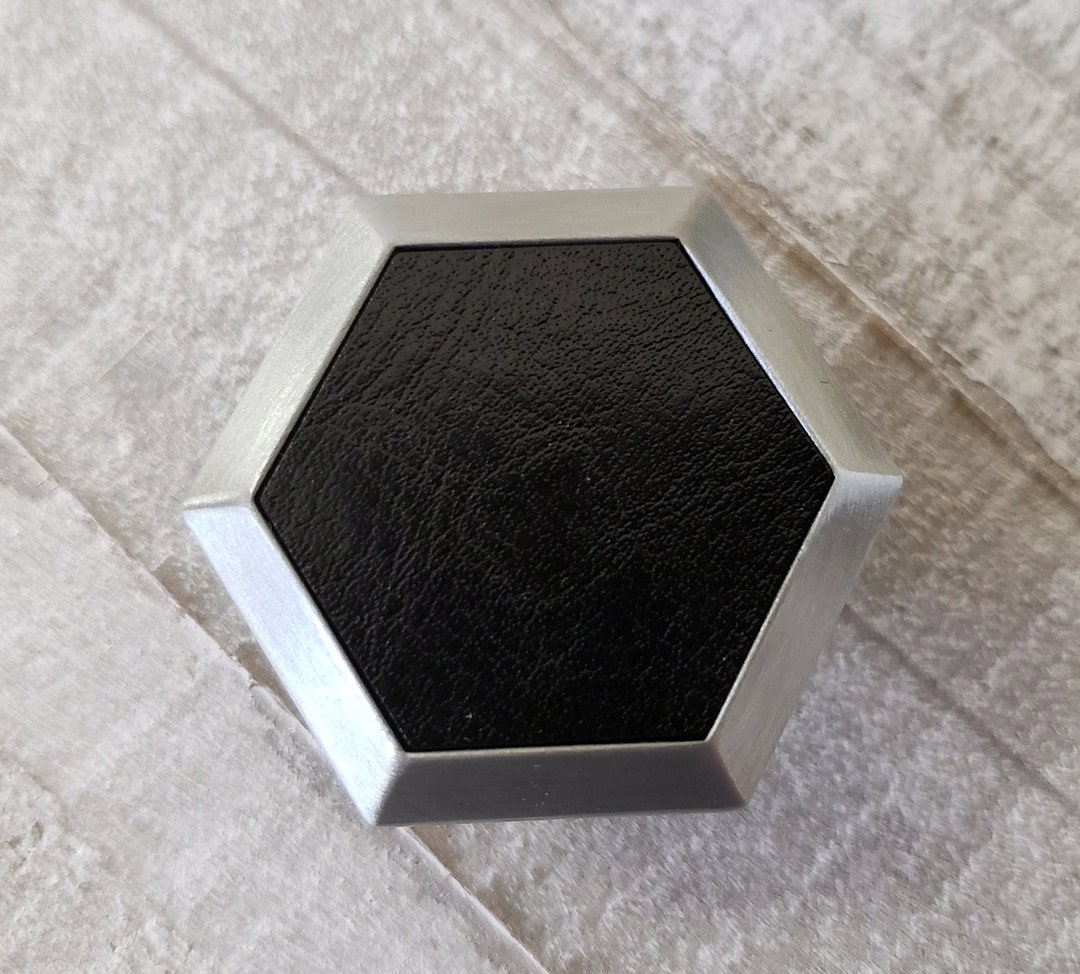 Black Leather Knob, Metal Hexagon Knob, Modern Decor Handles ...