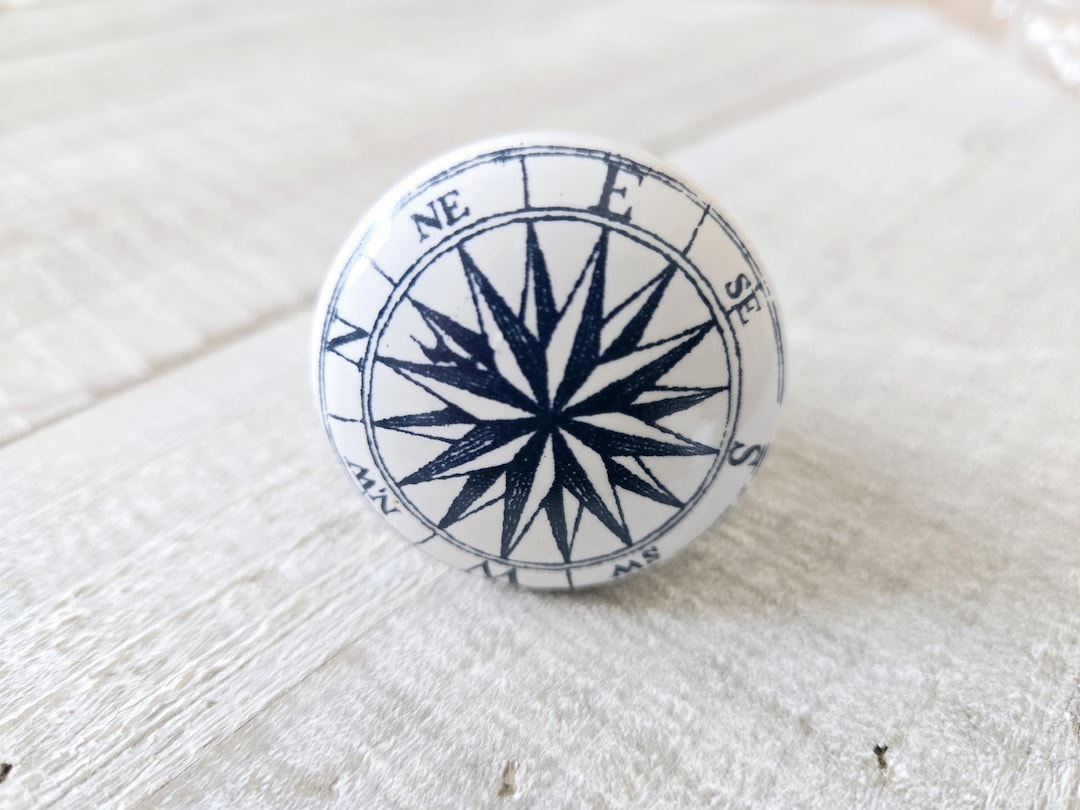 Compass Knobs, Nautical Handles, Ocean Dresser Drawer Pulls, White Distressed Metal Desk Cabinet ...