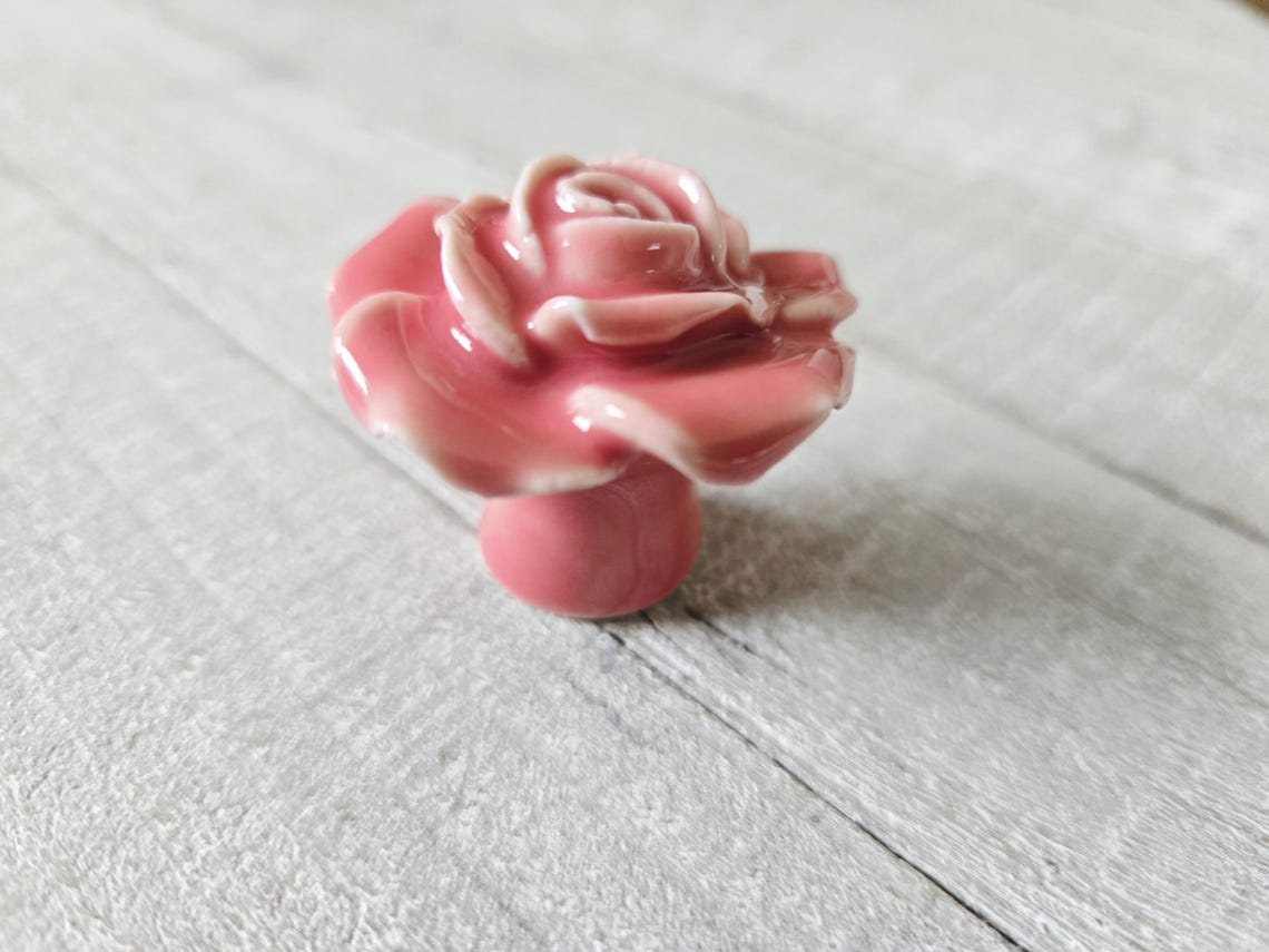 Ceramic Flower Knobs, Pink Rose Drawer Knobs, Vintage Inspired Knobs ...