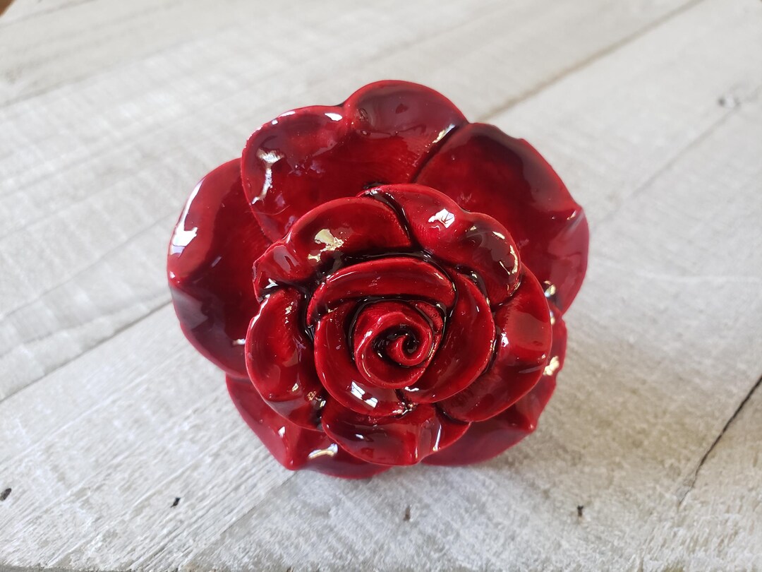 Ceramic Red Drawer Knobs, Rose Vintage Inspired Knobs, Flower Farmhouse ...
