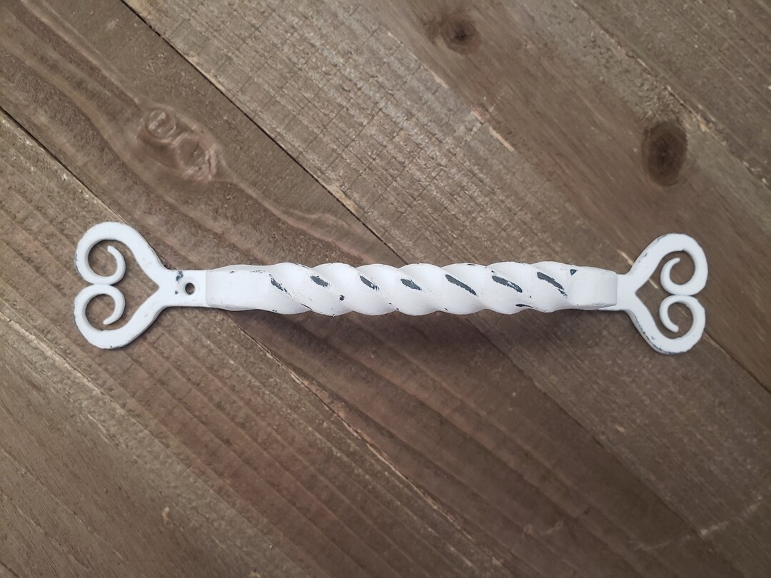 Rustic White Drawer Pulls, Antiqued Heart Cast Iron Handles, Distressed ...