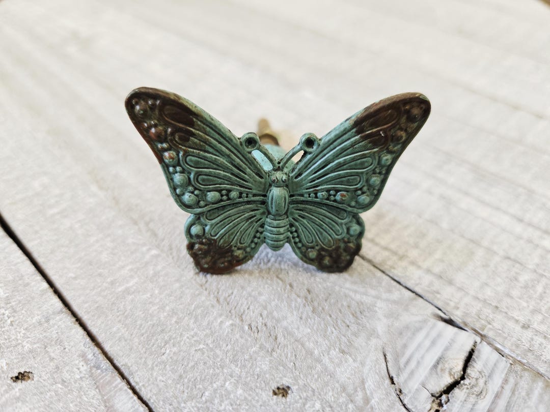 Butterfly Drawer Knobs: Green Distressed Whimsical Cabinet Pulls - Etsy