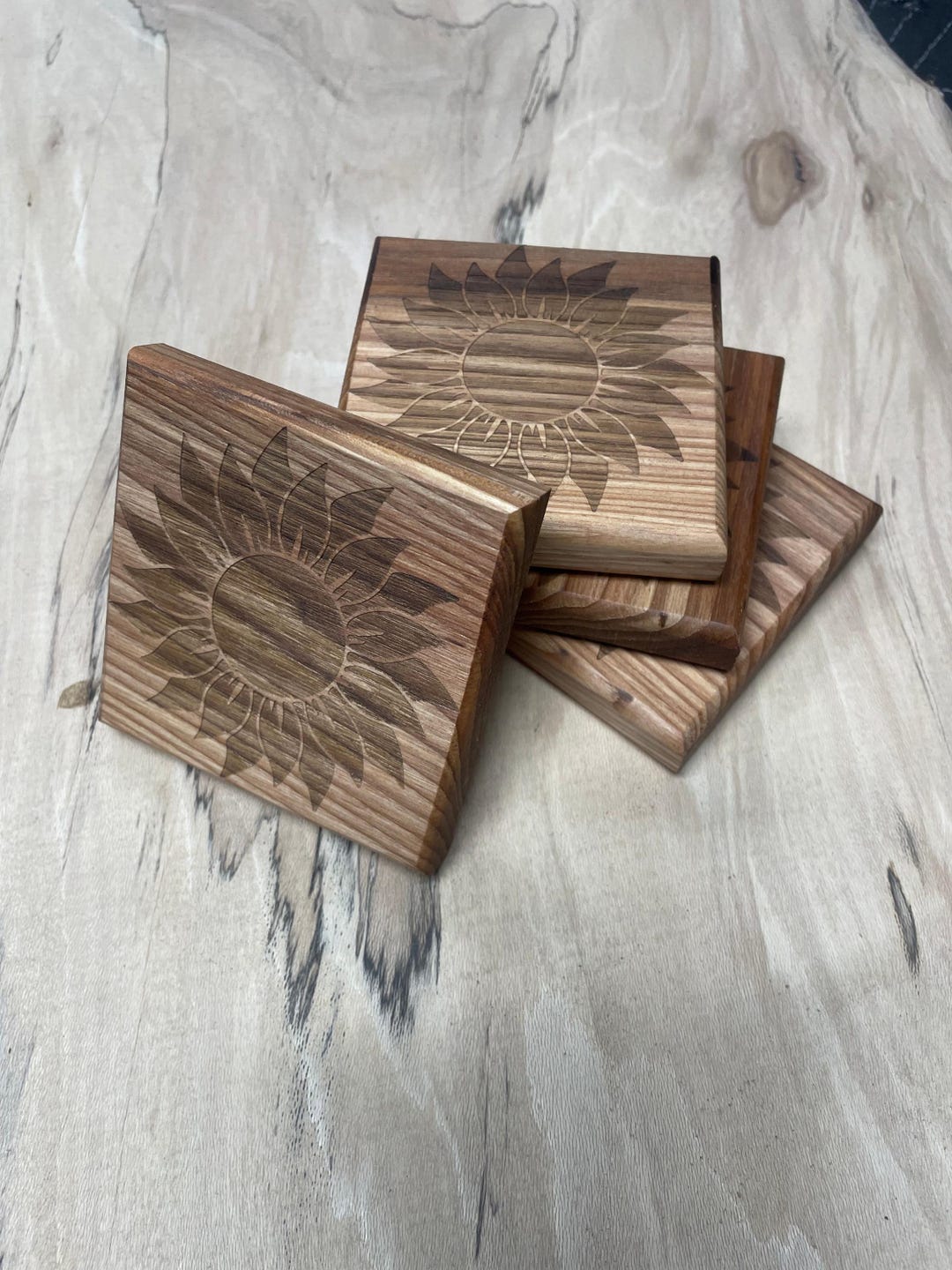 Sunflower Wood Coasters (set of 4) - Etsy