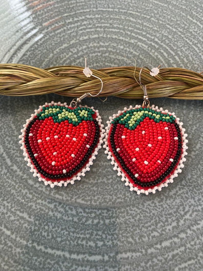 Handmade Beaded Strawberry Earrings - Etsy Canada