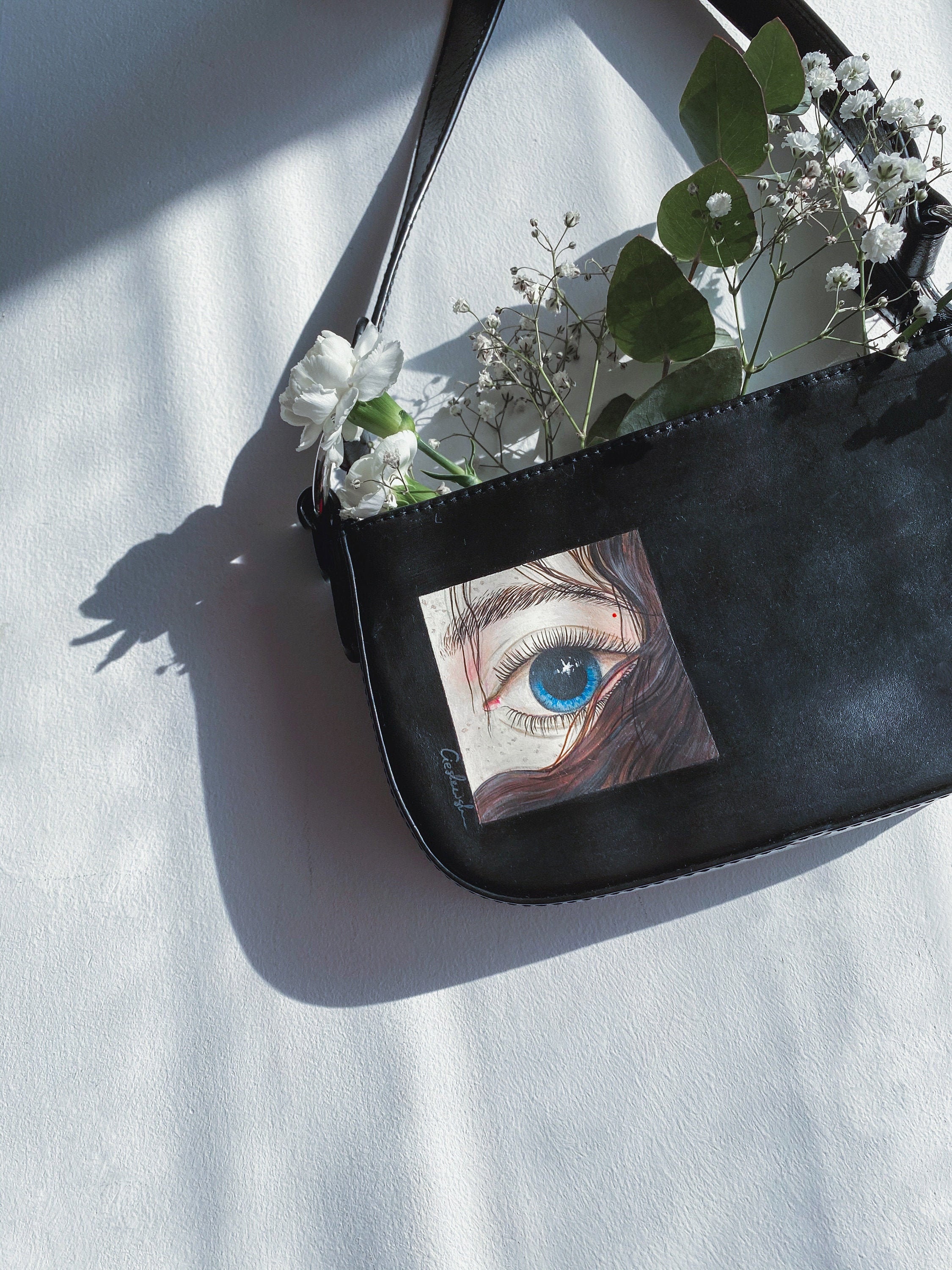 Leather handbag custom eye human handpainted purse | Etsy