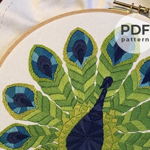 New Hand Embroidery PDF Pattern Floral Peacock Design - Etsy