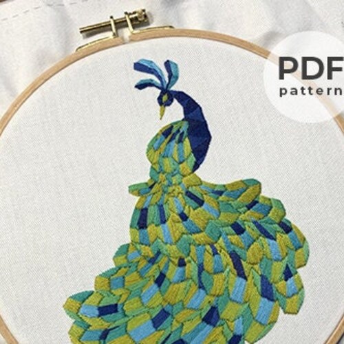 New Hand Embroidery PDF Pattern Floral Peacock Design - Etsy
