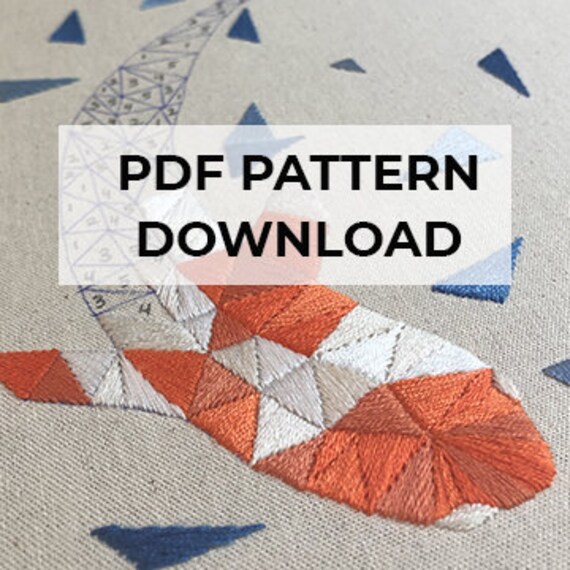 Koi fish geometric embroidery pattern | Etsy
