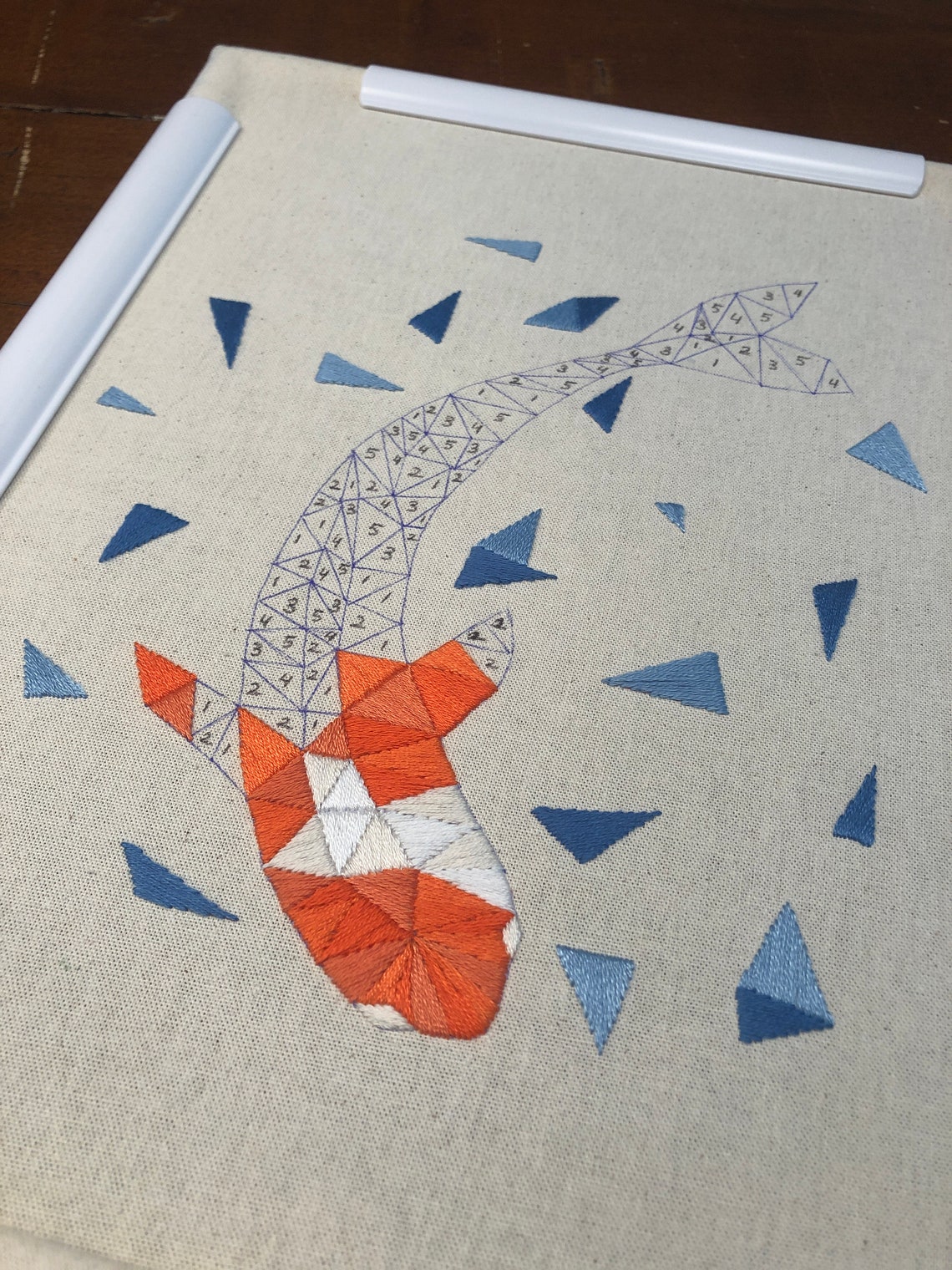 Koi Fish Geometric Embroidery Pattern | Etsy