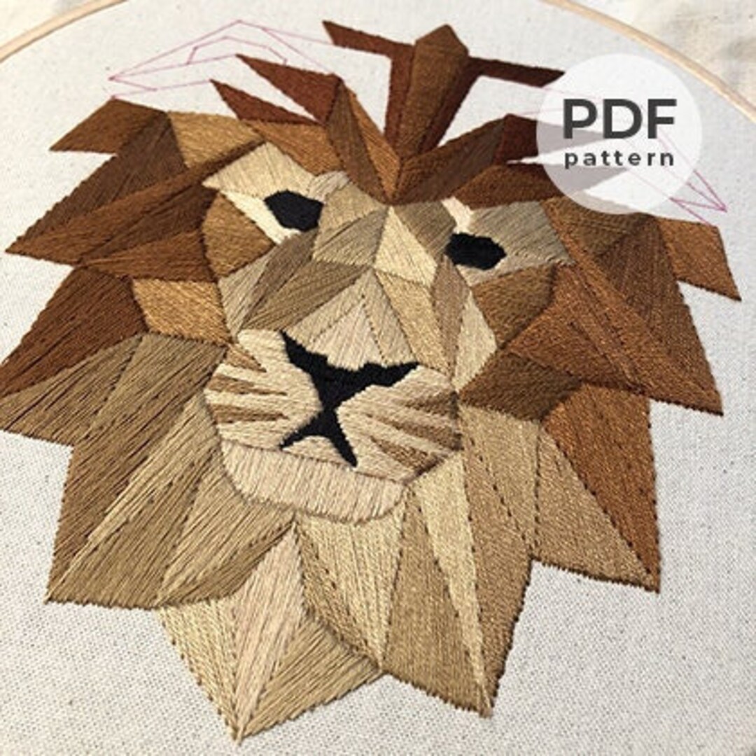 Lion Geometric Embroidery Pattern - Etsy