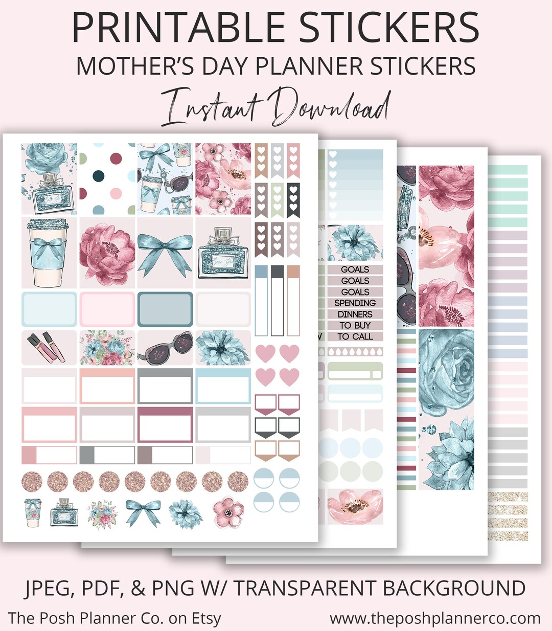 Printable Planner Stickers, Mother's Day Planner Sticker Kit, Digital ...