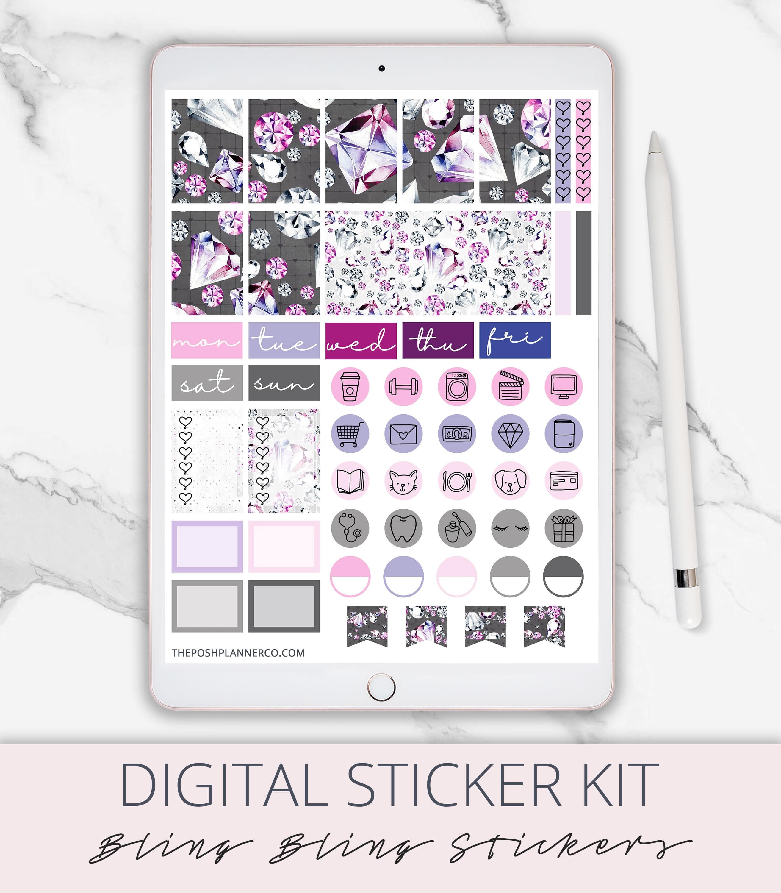 Digital Stickers, Digital Planner Stickers, Diamonds Digital Stickers ...