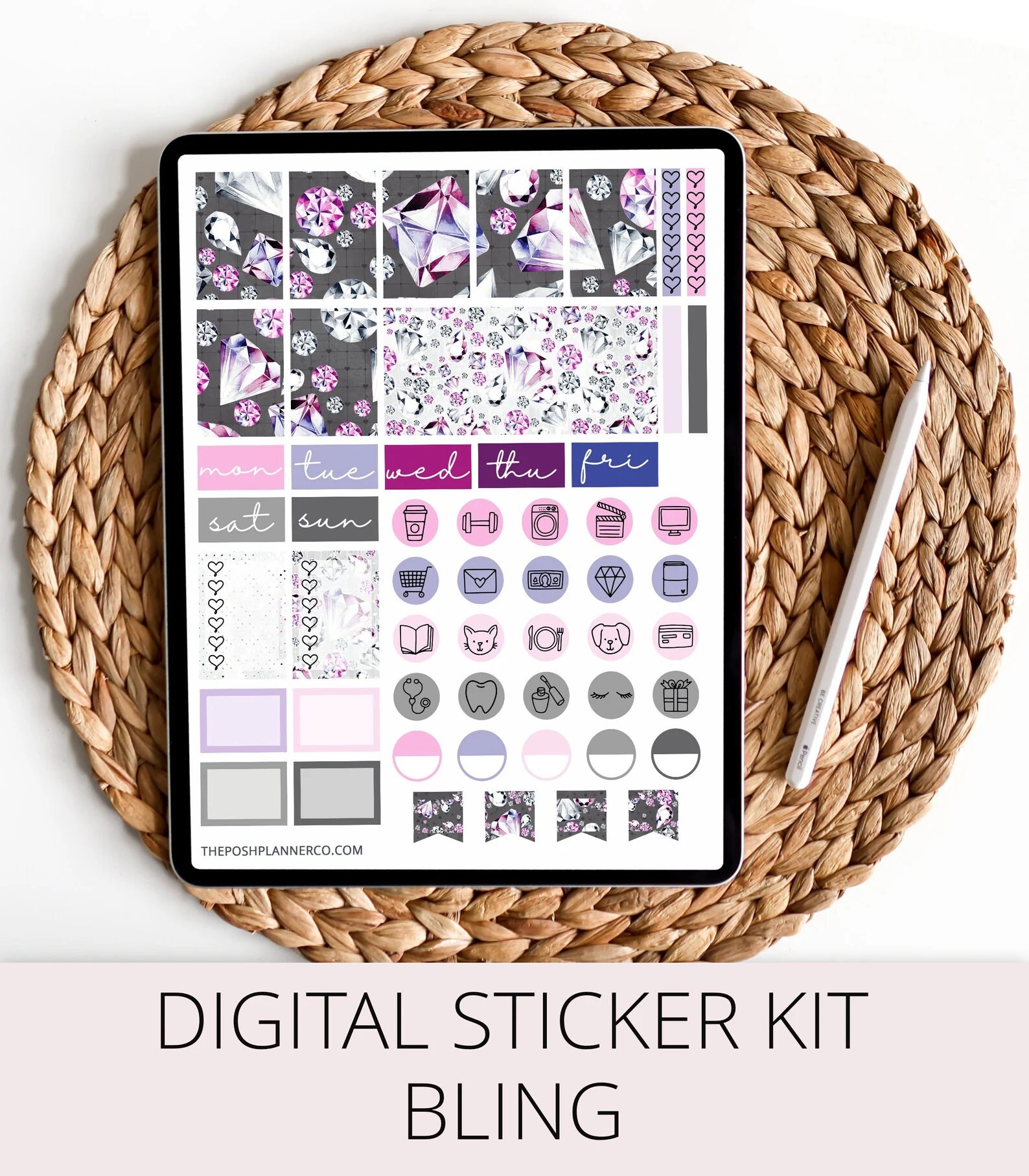 Digital Stickers, Digital Planner Stickers, Diamonds Digital Stickers ...