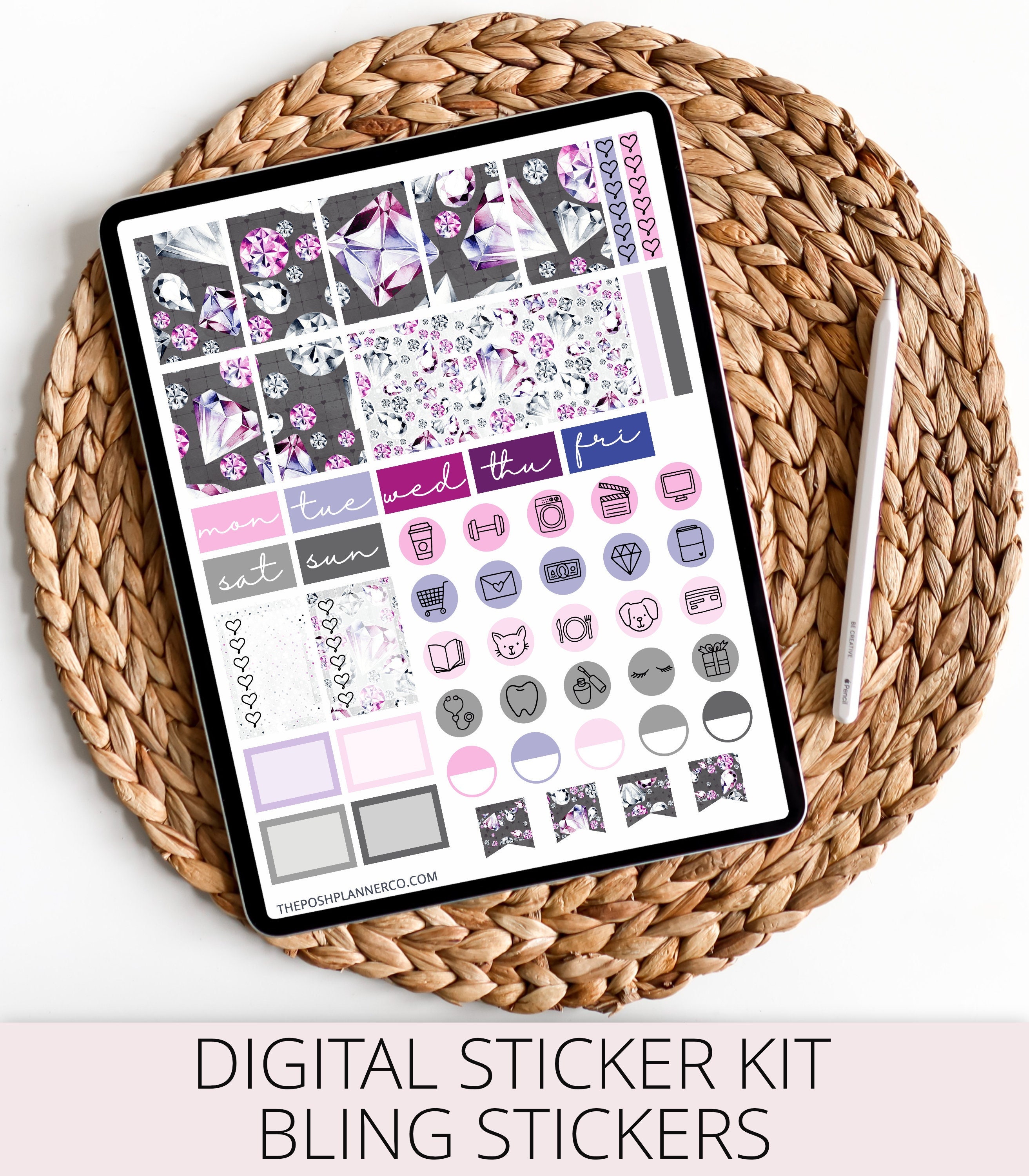 Digital Stickers, Digital Planner Stickers, Diamonds Digital Stickers ...