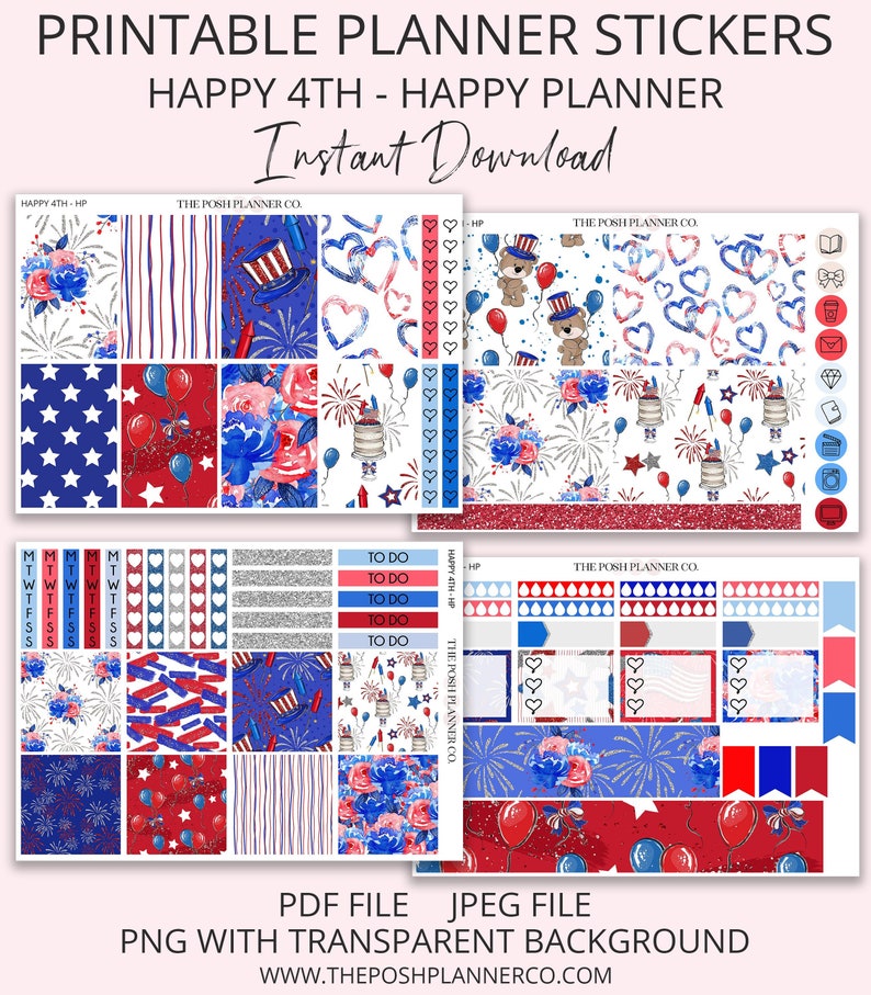 Independence Day Printable Planner Stickers July 4th Planner | Etsy