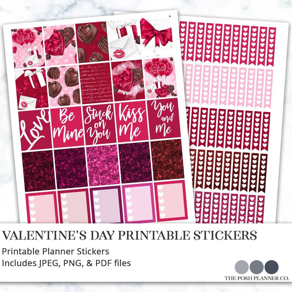 Valentine's Day Printable Planner Stickers ECLP - Etsy