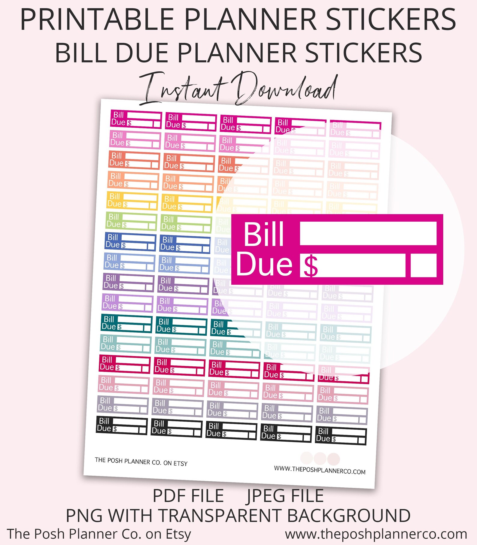 Bill Due Stickers Bill Due Planner Stickers Budget Stickers | Etsy