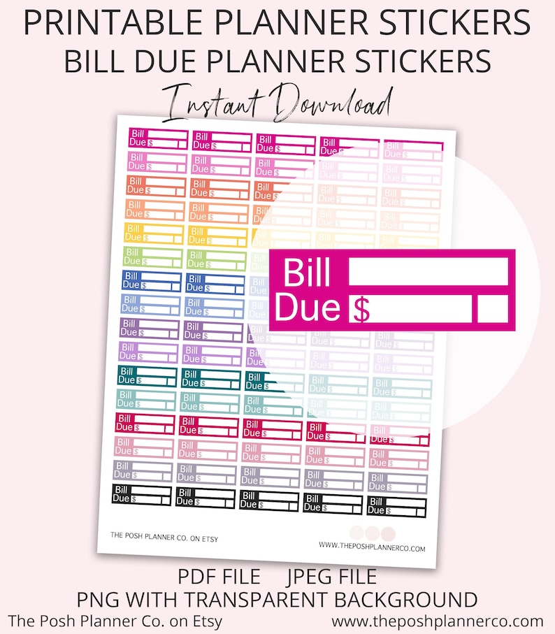 Bill Due Stickers Bill Due Planner Stickers Budget Stickers - Etsy