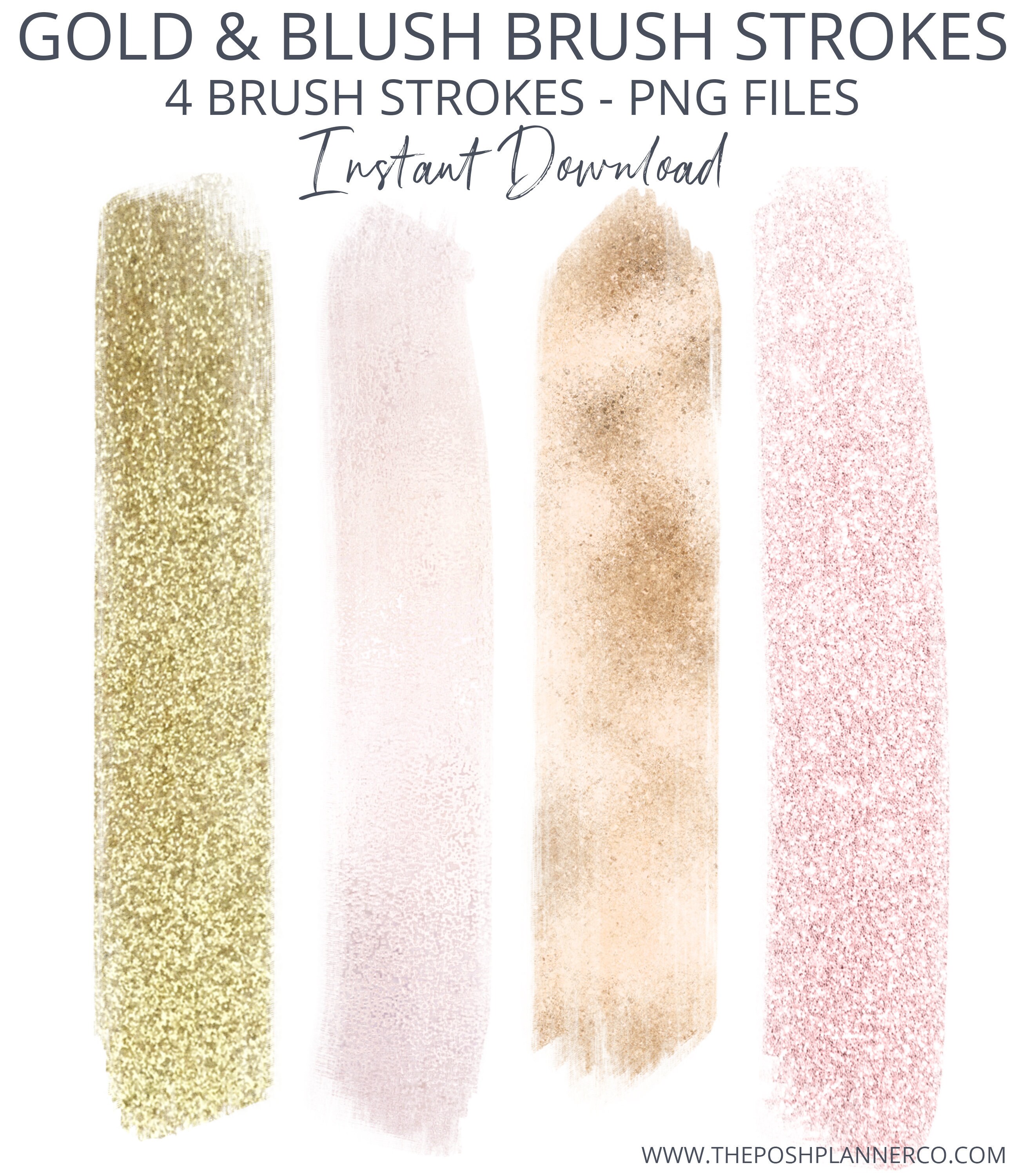 Pink Blush and Gold Brush Strokes Clip Art, Rose Gold Clipart, Glitter ...