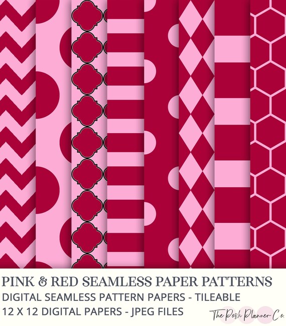 Digital Papers Pink and Red Scrapbooking Paper Seamless | Etsy