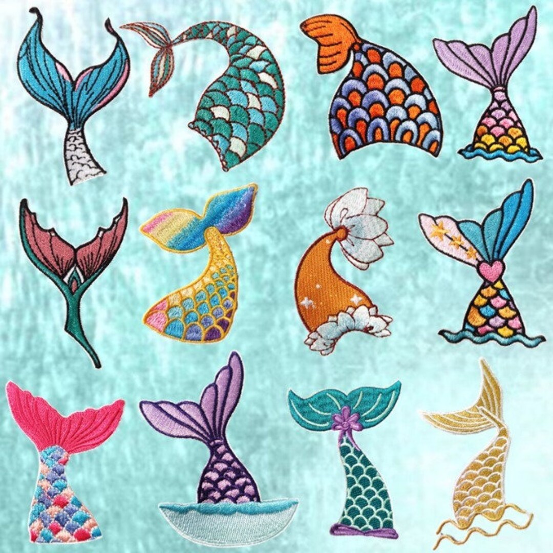 Mermaids Tail Embroidered Sticky Peel Back Adhesive Patch Patches Ocean ...