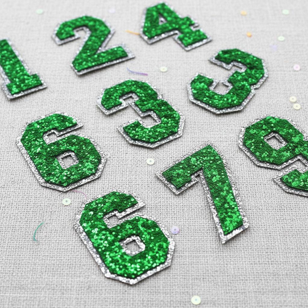 Green Number Patch Patches 5cm Iron on Sew on Sequin Glitter Embroidery ...