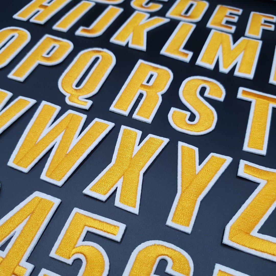 Yellow White Letter Patch Patches Iron on /sew on 5cm Retro Alphabet ...