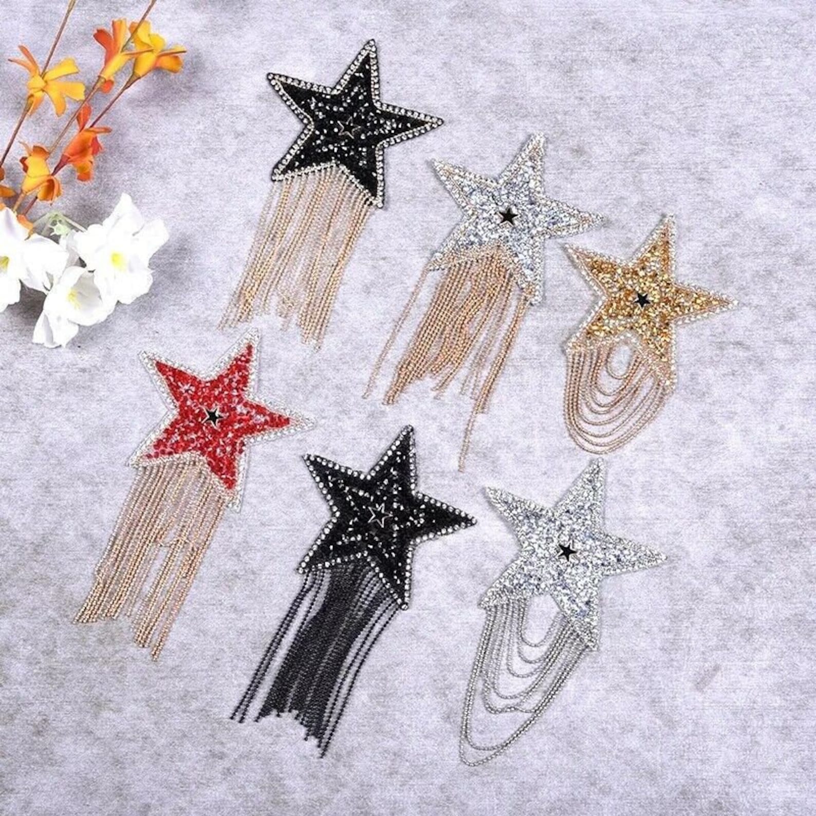 Rhinestone Sparkle Star Space Patch Patches Iron on Tassel - Etsy