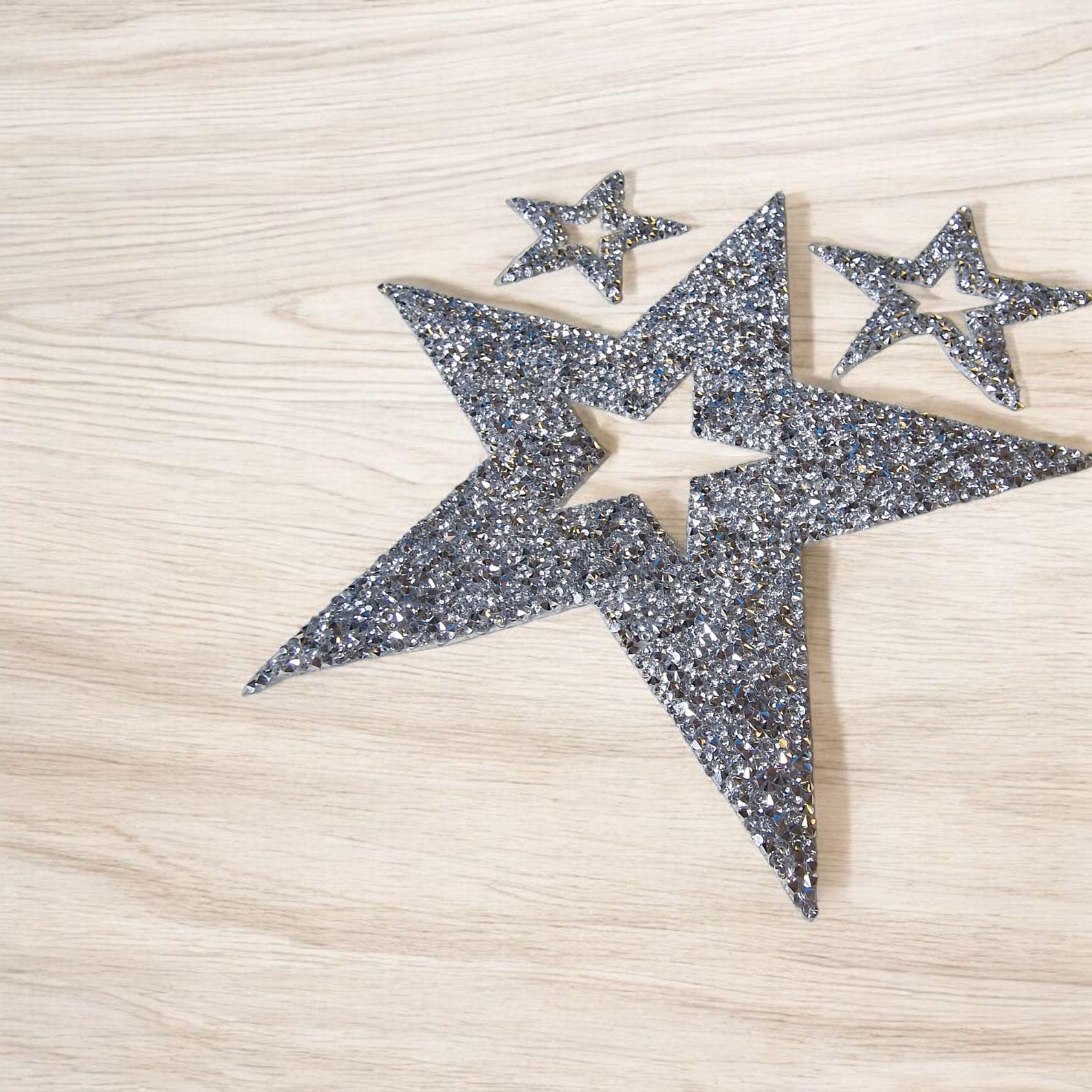 Rhinestone Sparkle 20cm Silver Star Space Patch Patches Iron on Clothes ...