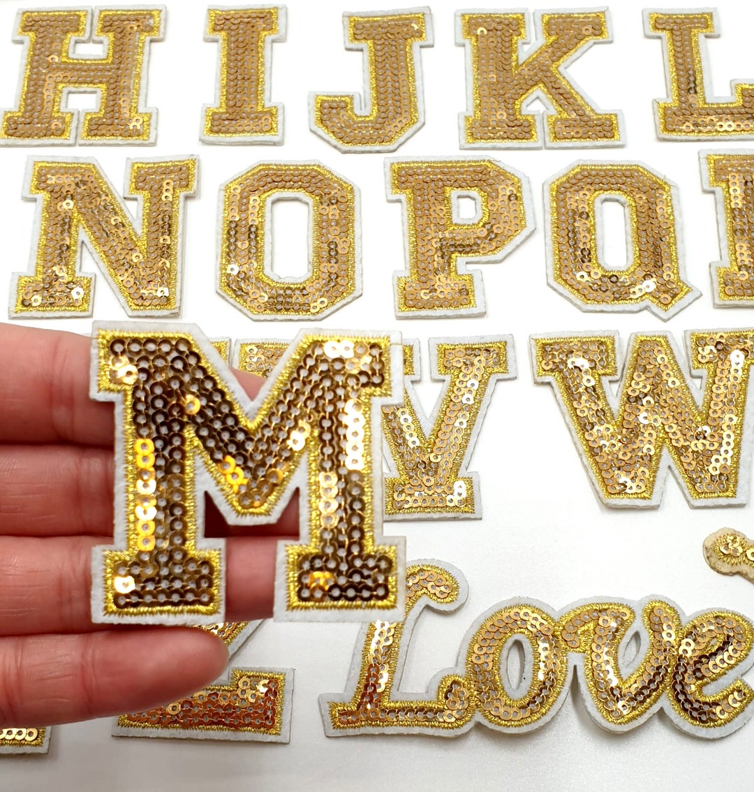 Gold Letter Sequin Patch Patches Iron-on / Sew-on Clothes Alphabet ...