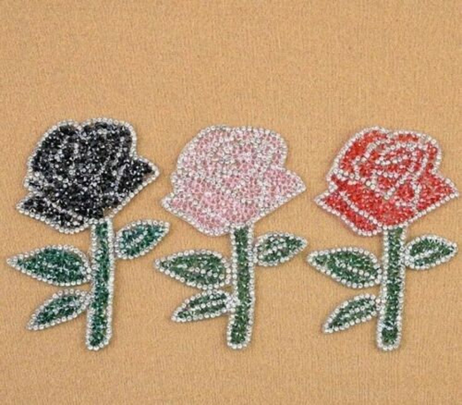 Rhinestone Sparkle Rose Flower Patch Patches Iron on Alphabet - Etsy
