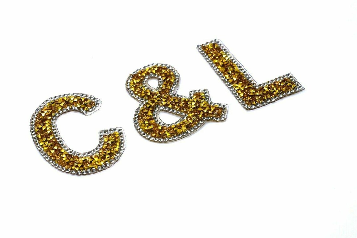 Large Gold Rhinestone Sparkle Letter Patch Patches Iron on Alphabet ...