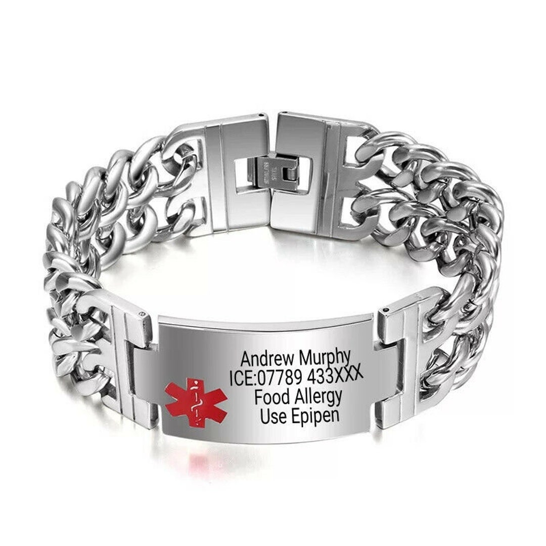 Personalised Medical Alert Bracelet Customised Engraving Stainless ...